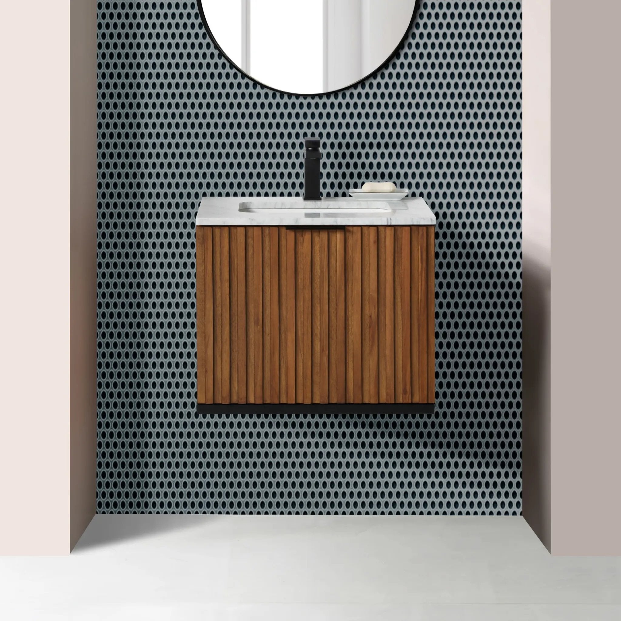 Terra 24" Wallmount Bathroom Vanity, Walnut and Matte Black with ...